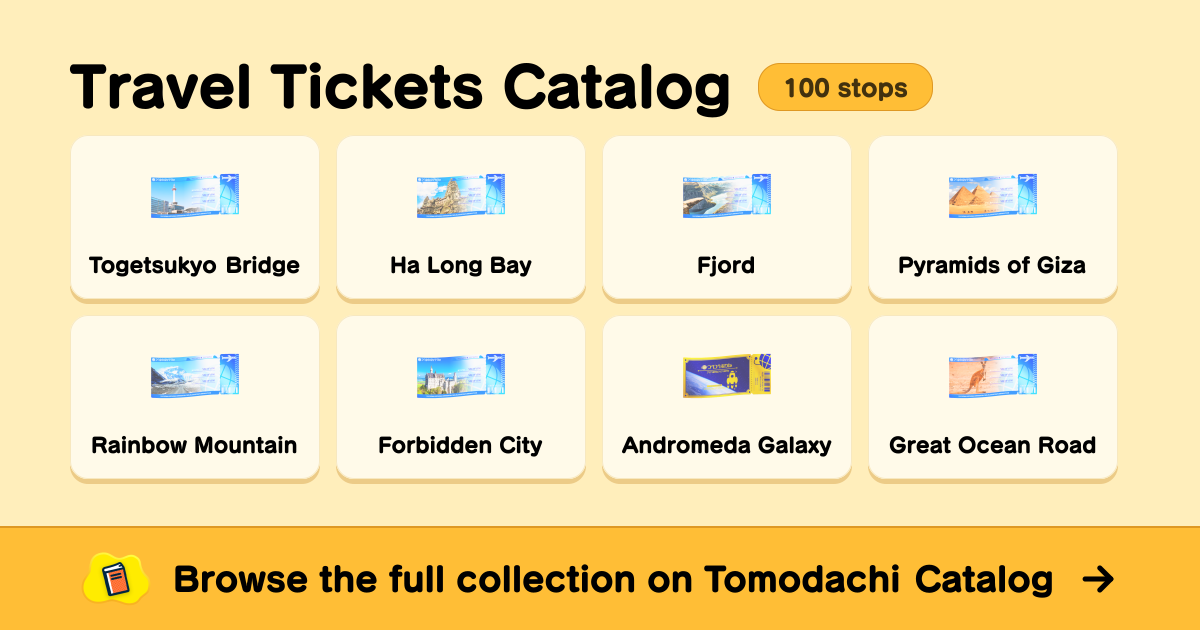 Tomodachi Life Travel Tickets Catalog - Animal Crossing World