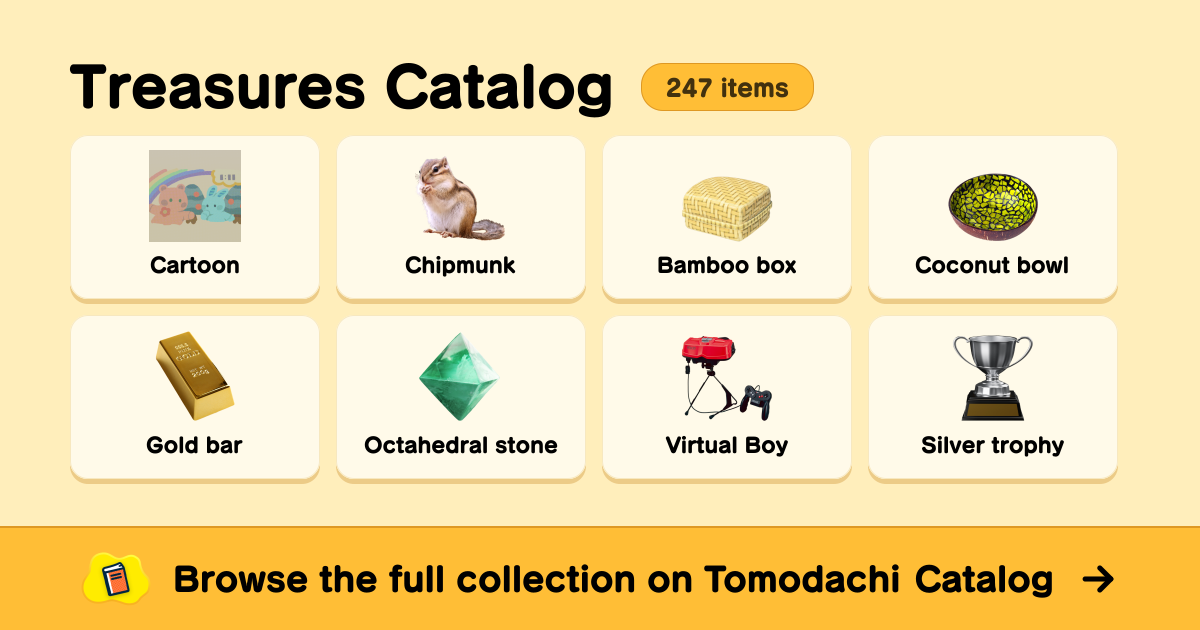 Tomodachi Life Treasures Catalog - Animal Crossing World